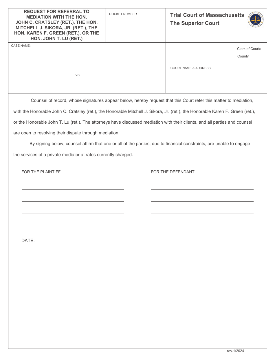Massachusetts Request for Referral to Mediation With the Hon. John C ...