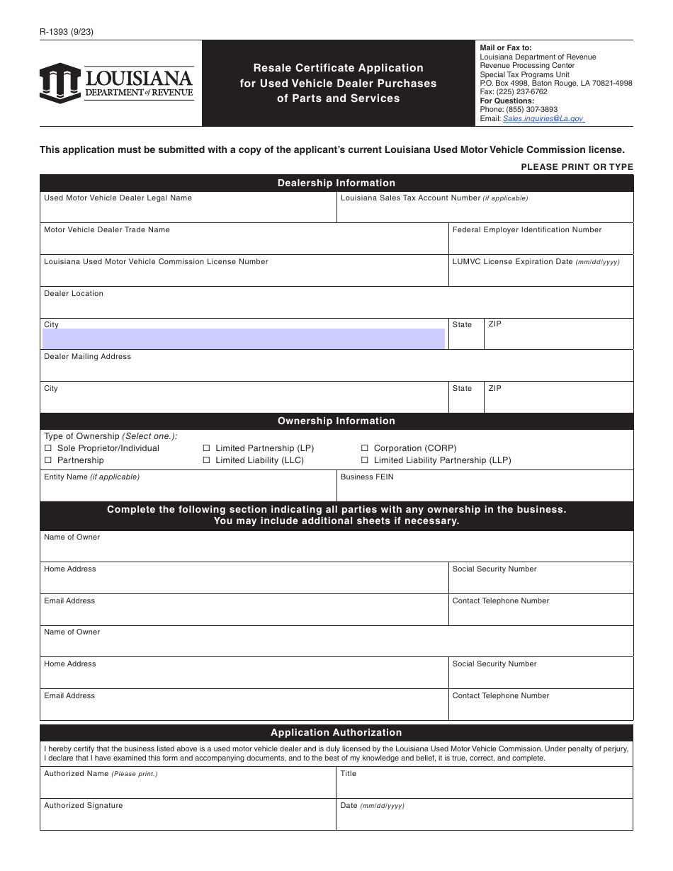 Form R-1393 Download Fillable PDF or Fill Online Resale Certificate ...