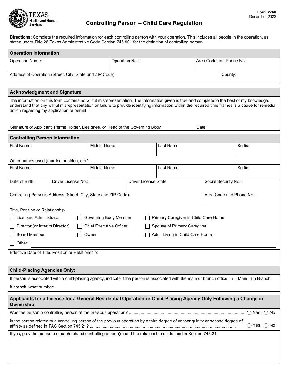 Form 2760 Download Fillable PDF or Fill Online Controlling Person ...