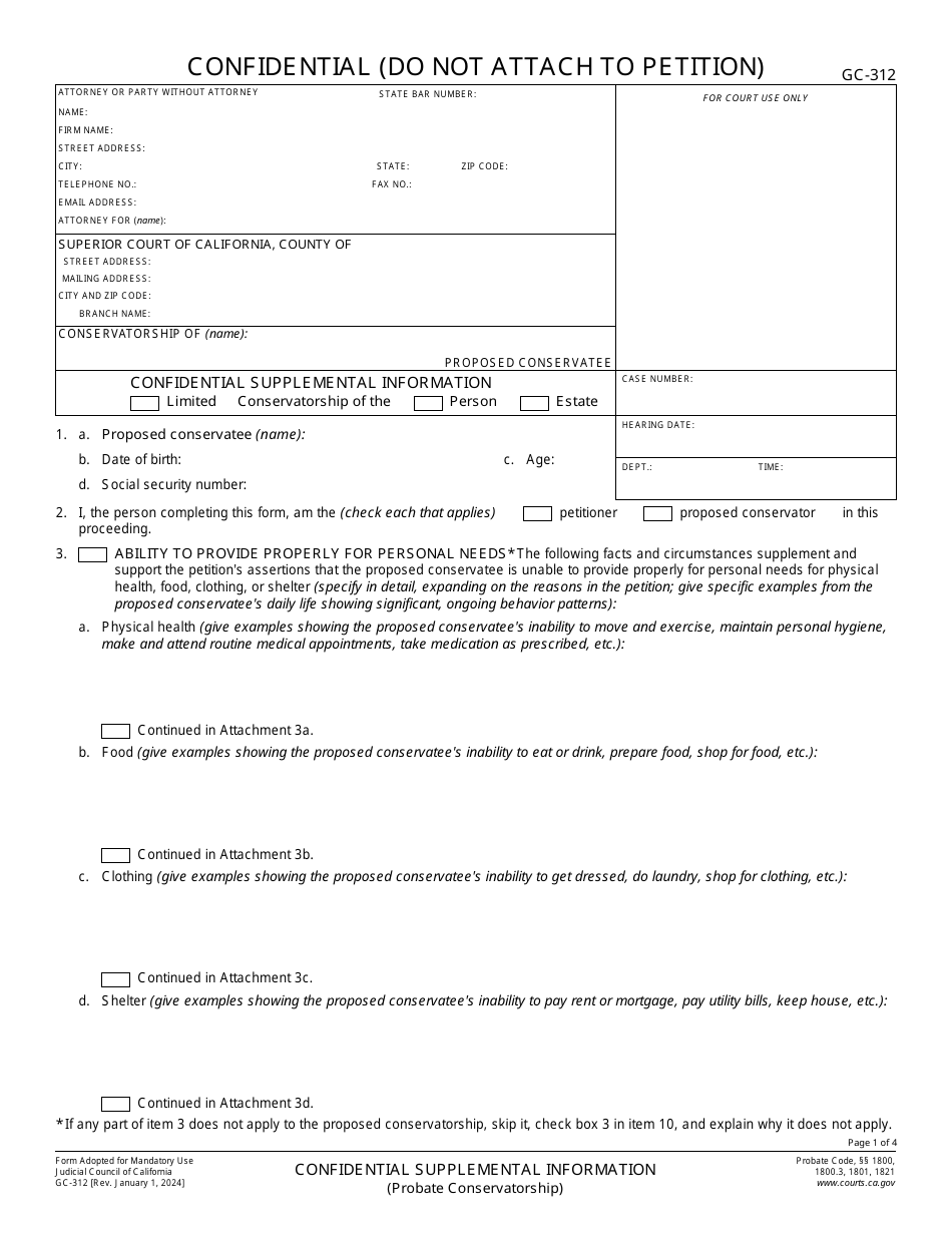 Form GC-312 Download Fillable PDF or Fill Online Confidential ...