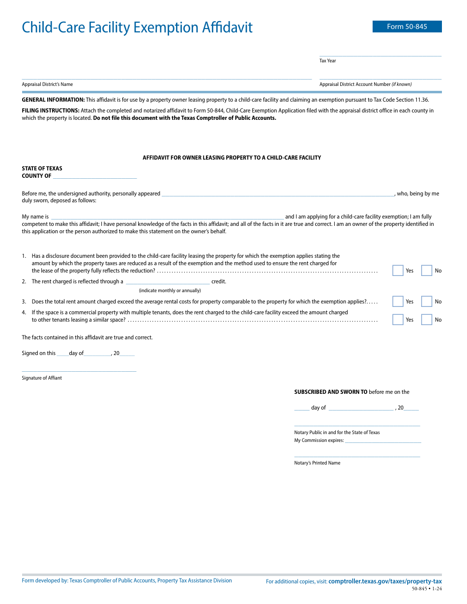 Form 50-845 - Fill Out, Sign Online and Download Fillable PDF, Texas ...