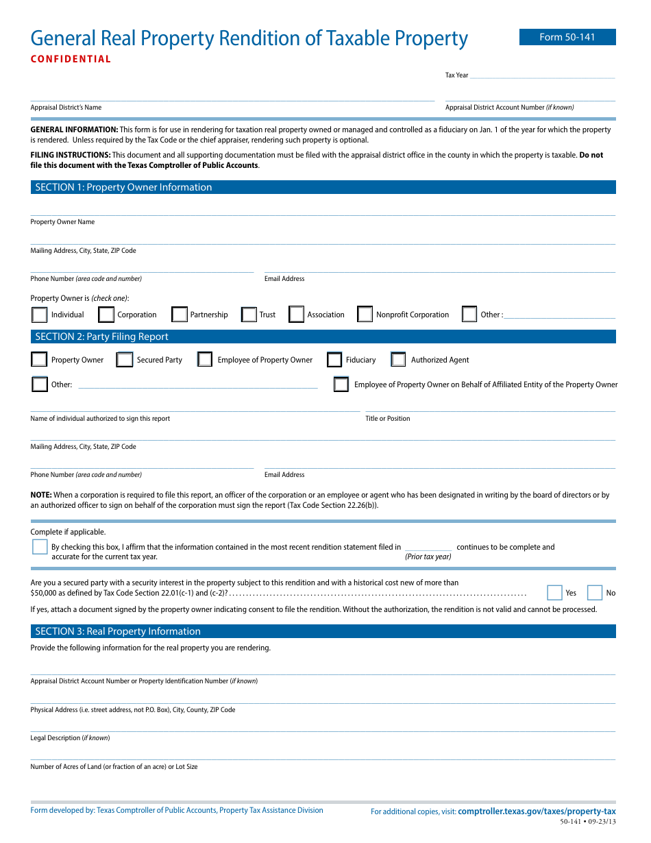 Form 50-141 Download Fillable PDF or Fill Online General Real Property ...