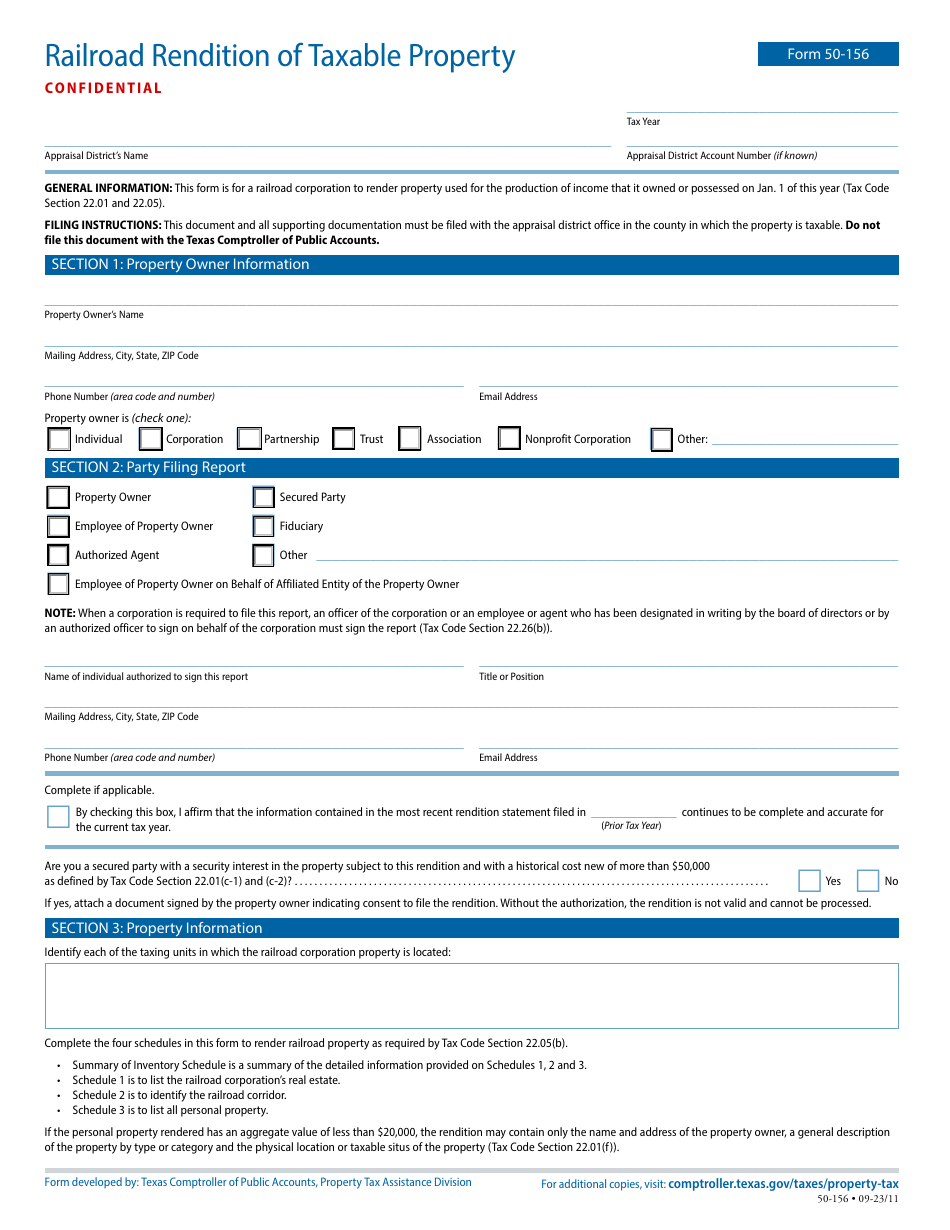 Form 50-156 Download Fillable PDF or Fill Online Railroad Rendition of ...