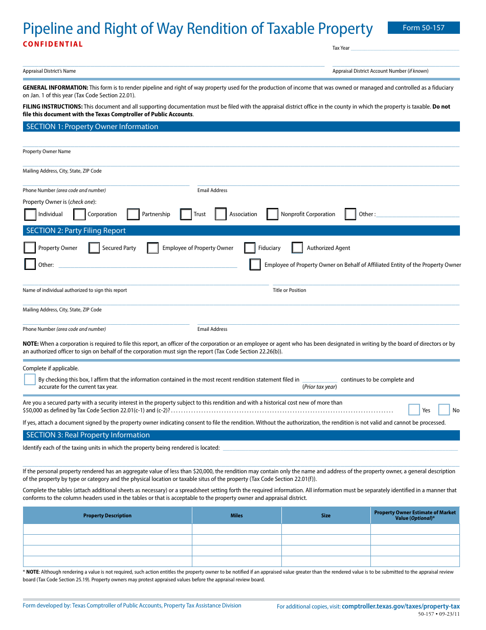 Form 50-157 Download Fillable PDF or Fill Online Pipeline and Right of ...