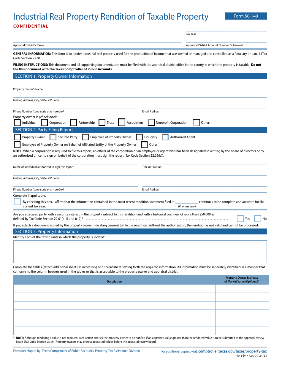 Form 50-149 Download Fillable PDF or Fill Online Industrial Real ...