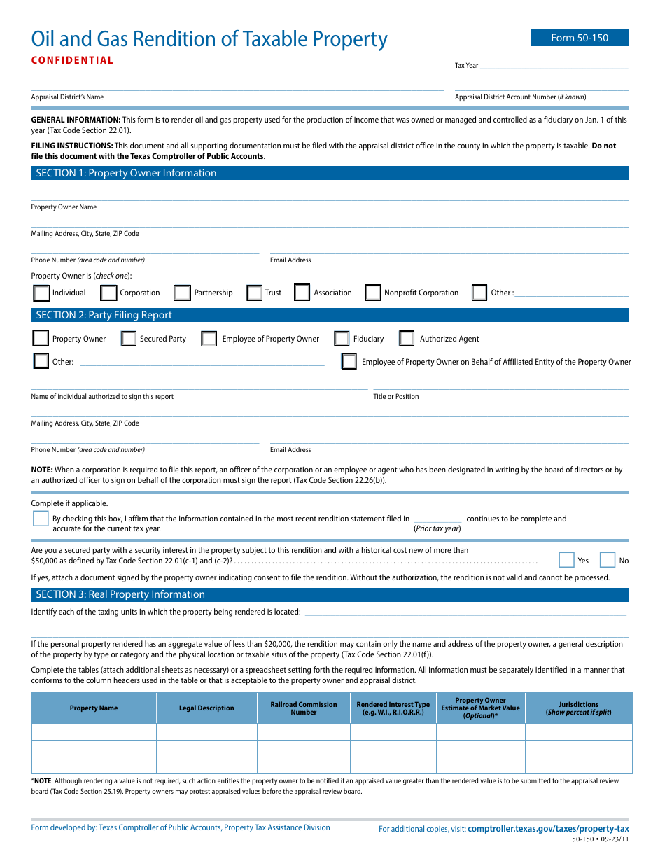 Form 50-150 Download Fillable PDF or Fill Online Oil and Gas Rendition ...