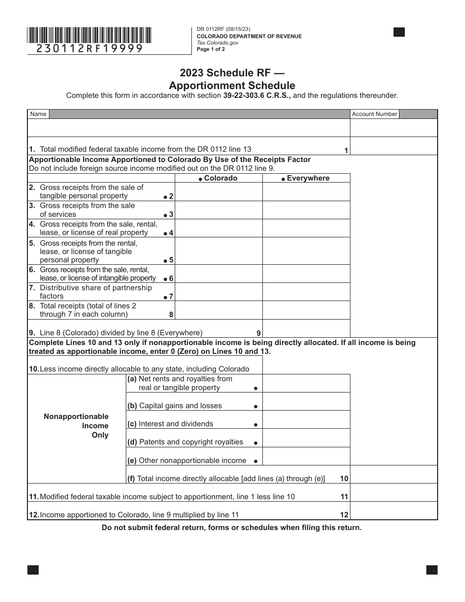 Form DR0112RF Schedule RF Download Fillable PDF or Fill Online ...