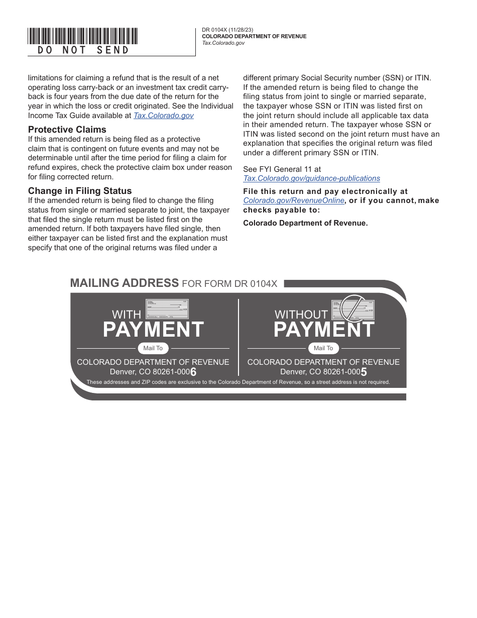 Form DR0104X Download Fillable PDF or Fill Online Amended Colorado ...