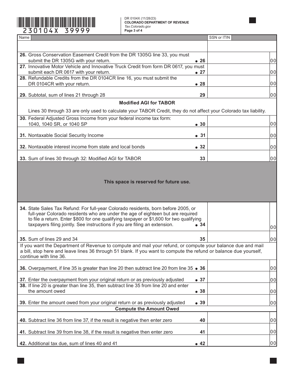 Form DR0104X Download Fillable PDF or Fill Online Amended Colorado ...