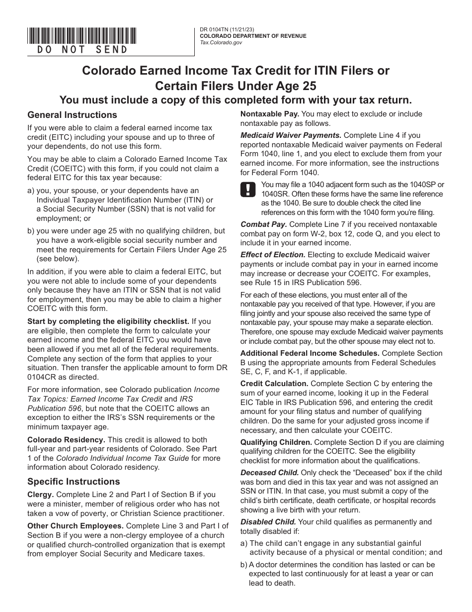 Form DR0104TN Download Fillable PDF or Fill Online Colorado Earned ...