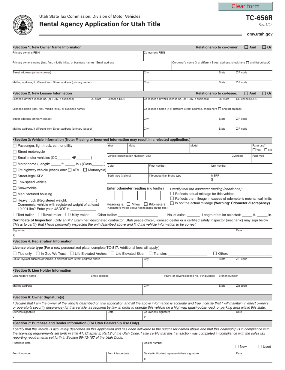 Form TC-656R Download Fillable PDF or Fill Online Rental Agency ...