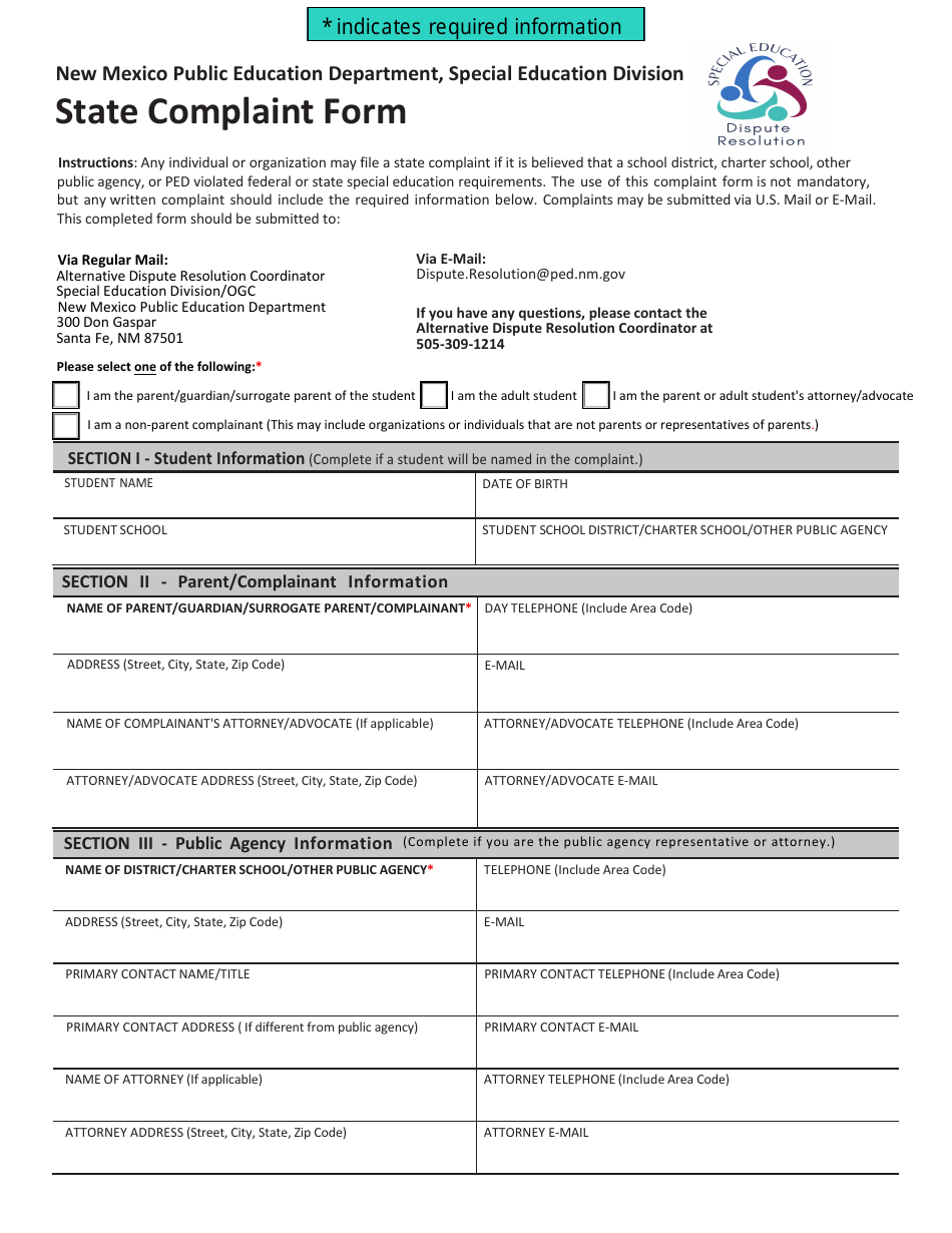 New Mexico State Complaint Form - Fill Out, Sign Online and Download ...