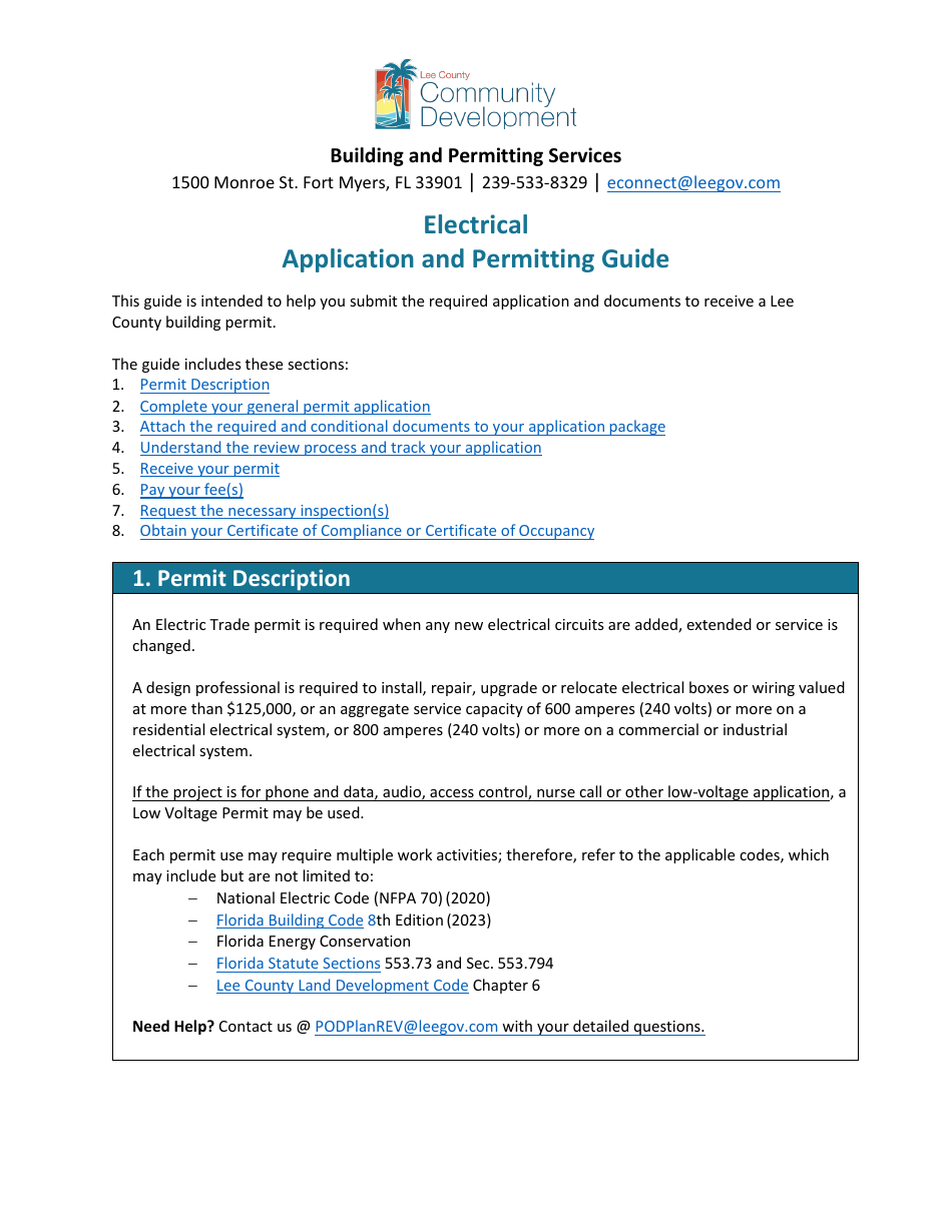 Lee County, Florida Electrical Application and Permitting Guide - Fill ...