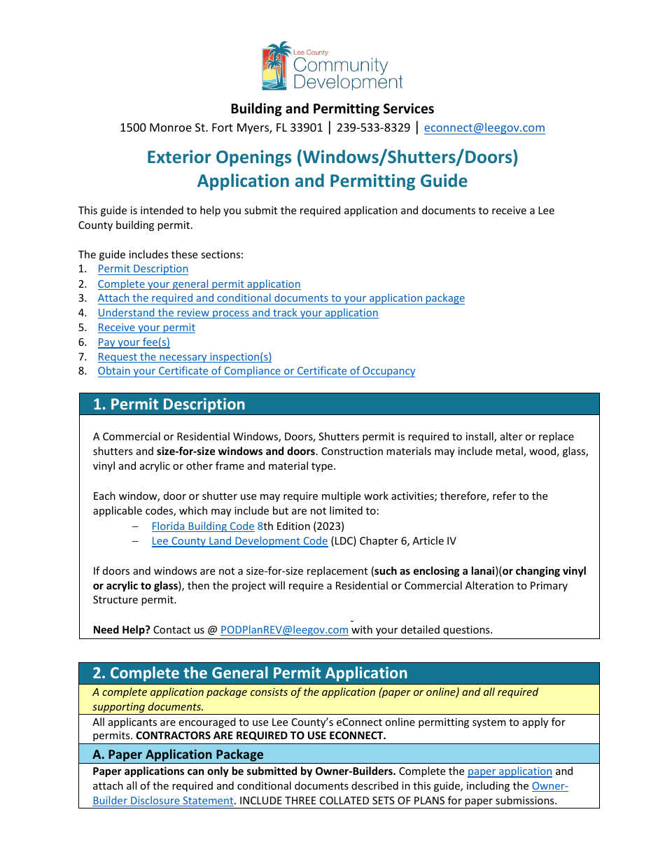 Lee County, Florida Exterior Openings (Windows/Shutters/Doors ...