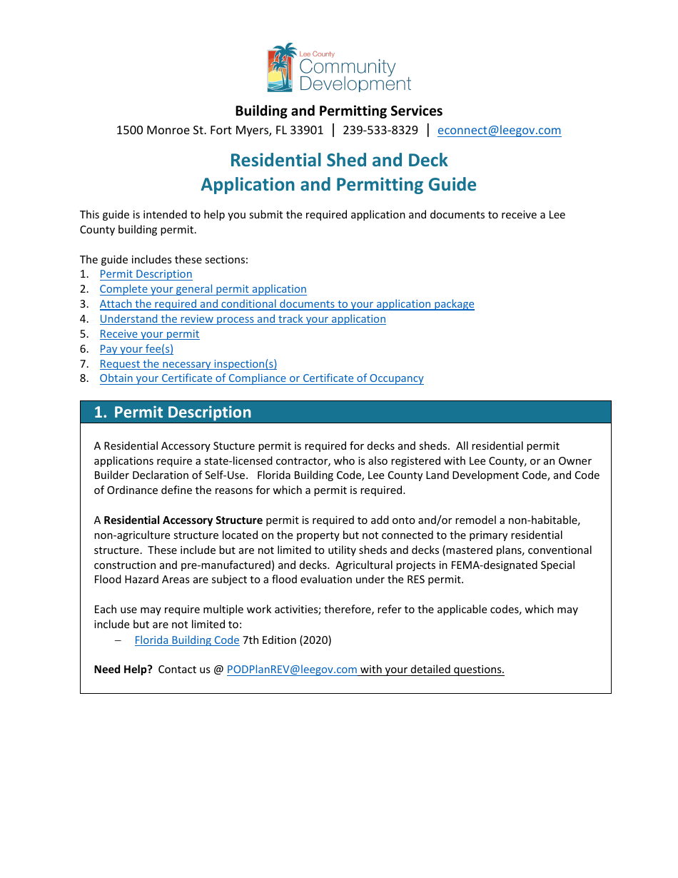 Lee County, Florida Residential Shed and Deck Application and ...