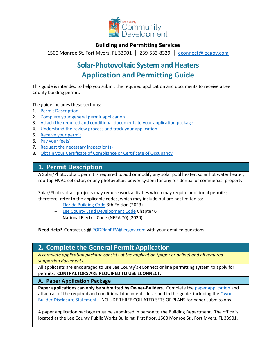 Lee County, Florida Solar-Photovoltaic System and Heaters Application ...