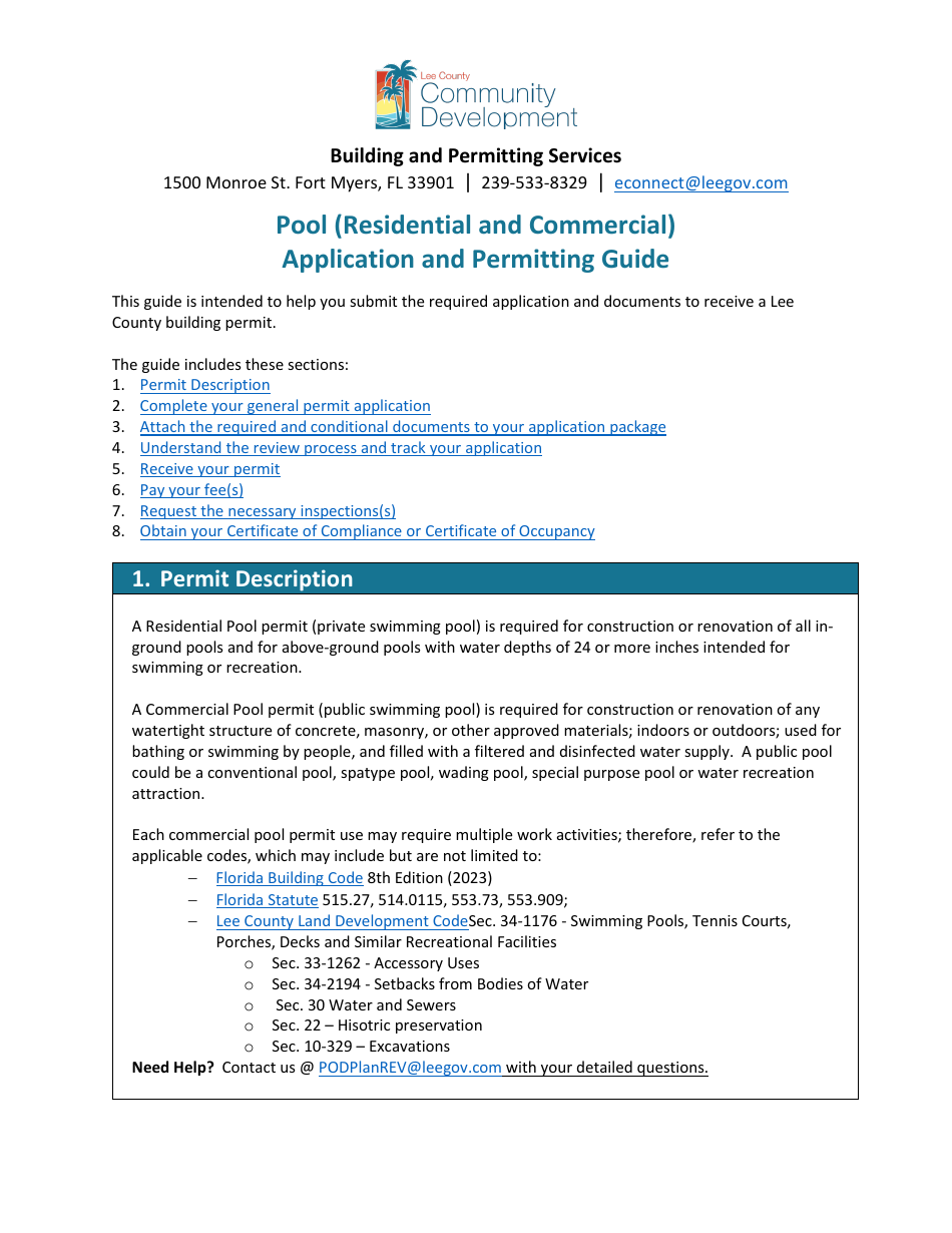 Lee County, Florida Pool (Residential and Commercial) Application and ...