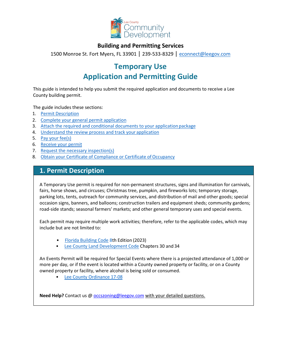 Lee County, Florida Temporary Use Application and Permitting Guide ...