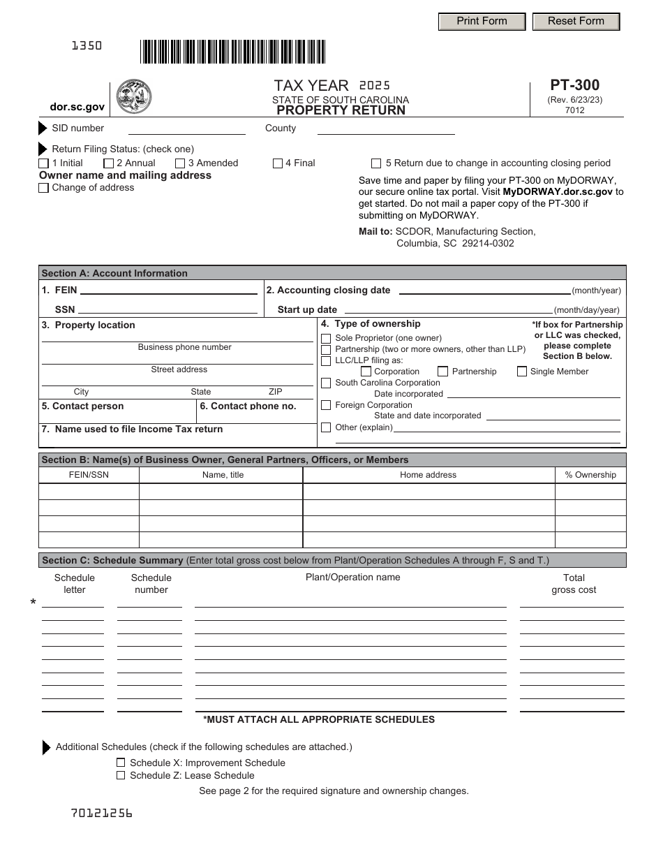 Form PT-300 Download Fillable PDF or Fill Online Property Return - 2025 ...