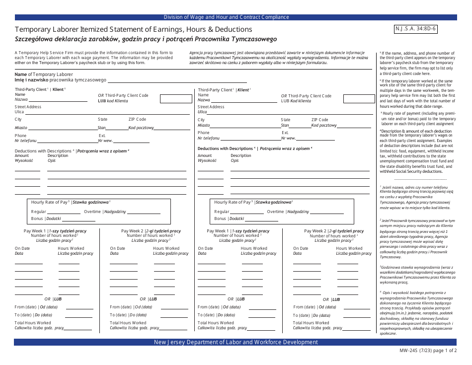 Form MW-24S - Fill Out, Sign Online and Download Printable PDF, New ...
