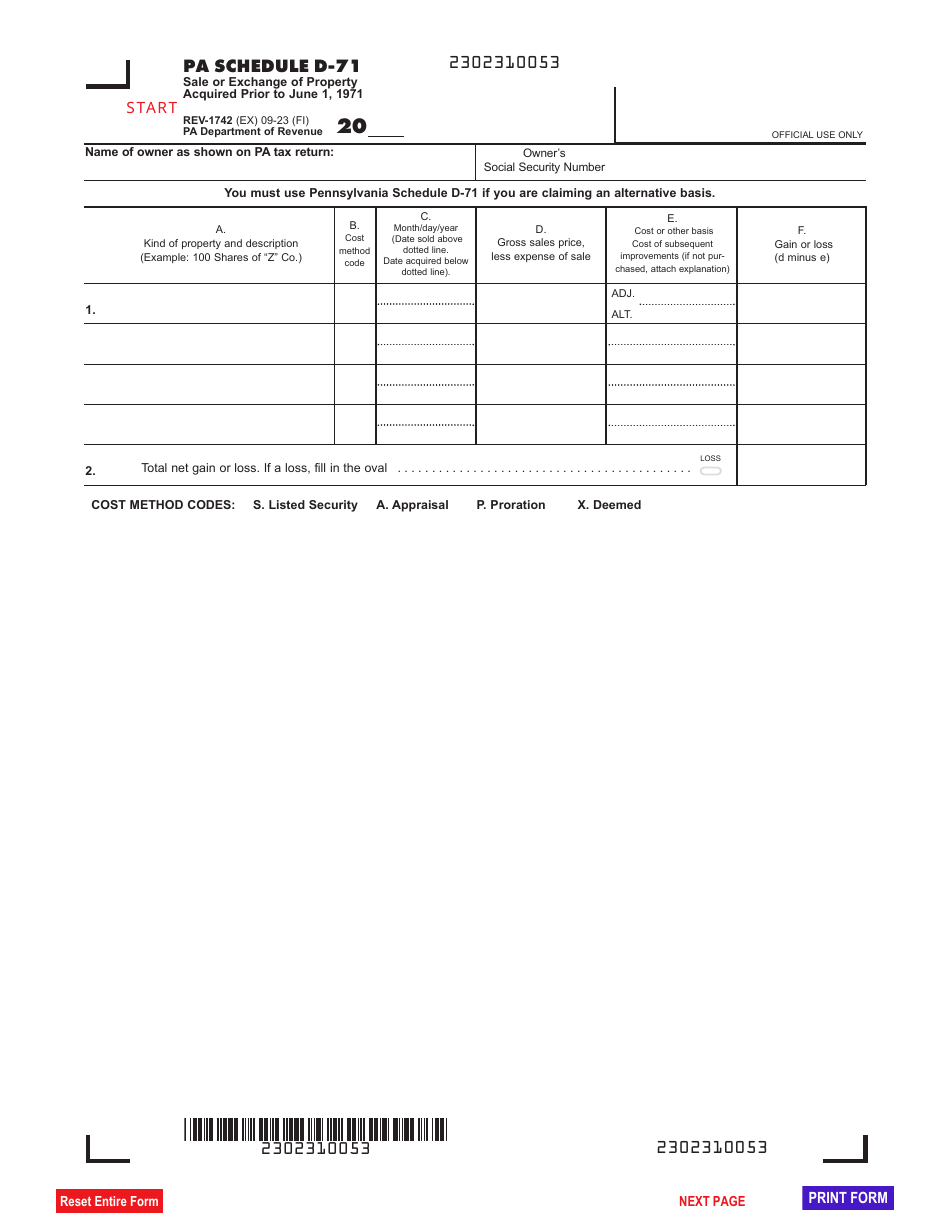Form REV-1742 Schedule D-71 Download Fillable PDF or Fill Online Sale ...