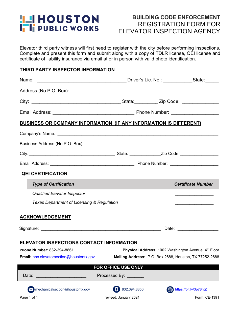 Form CE-1391 - Fill Out, Sign Online and Download Fillable PDF, City of Houston, Texas ...