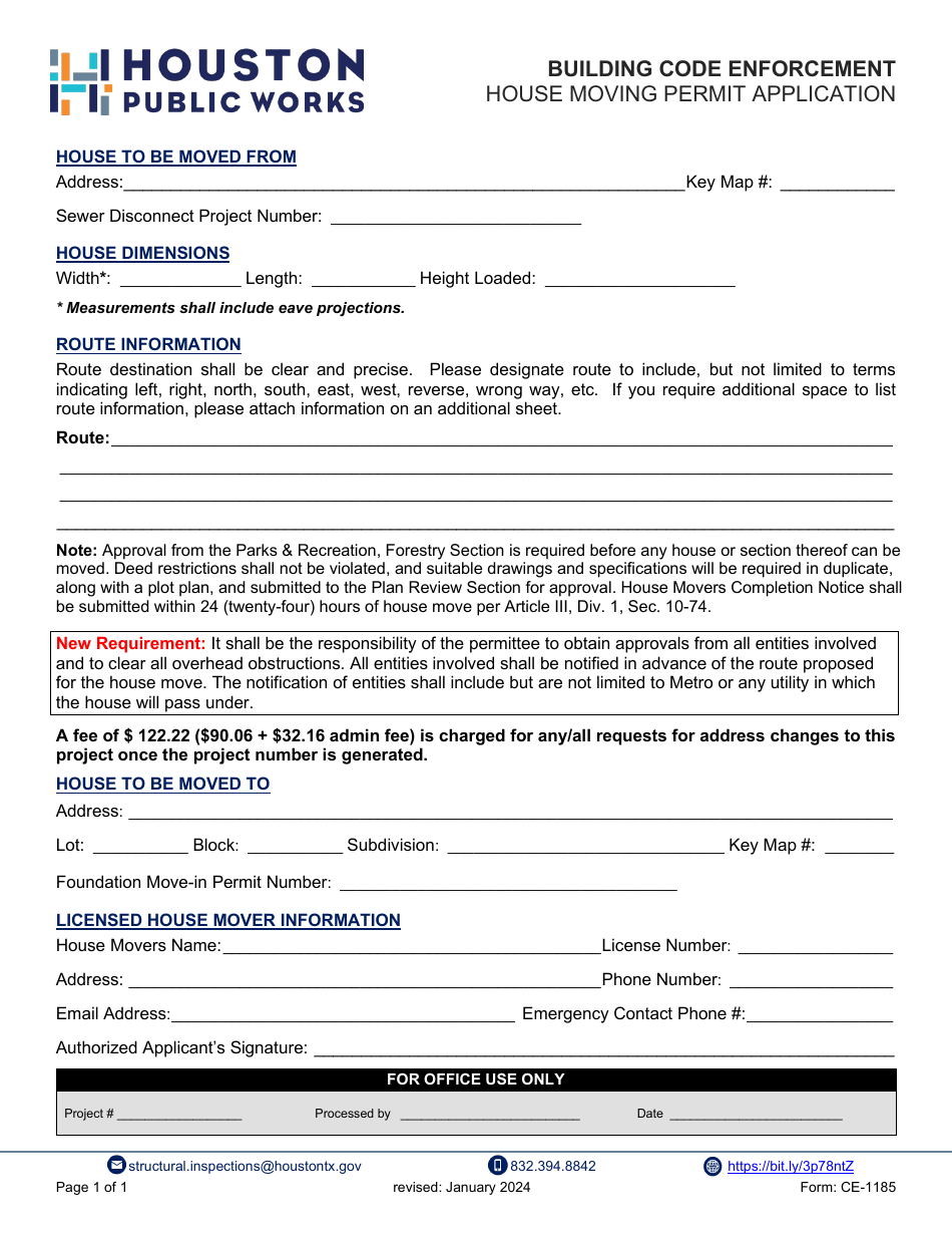 Form CE-1185 - Fill Out, Sign Online and Download Fillable PDF, City of ...