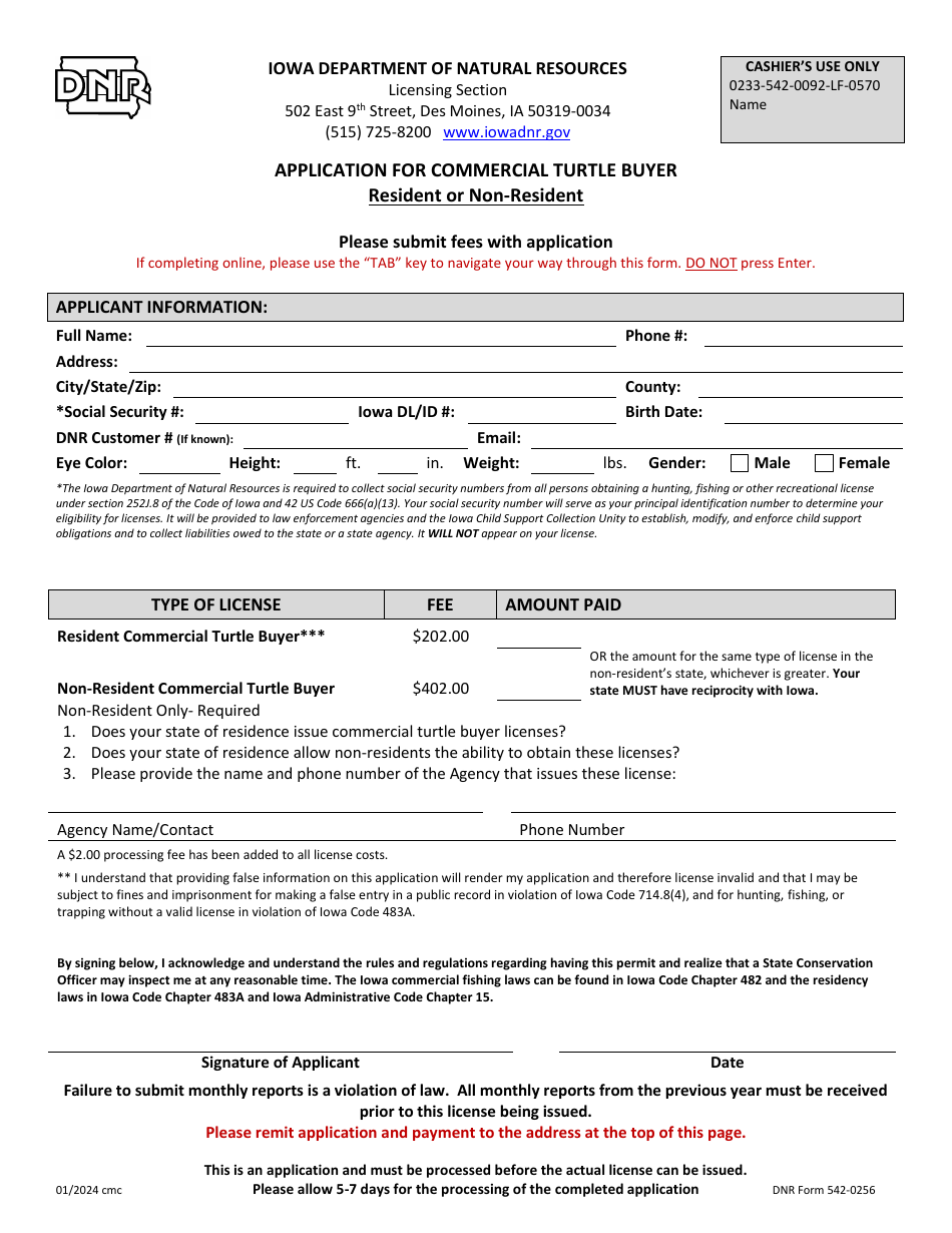 DNR Form 542-0256 Download Fillable PDF or Fill Online Application for ...
