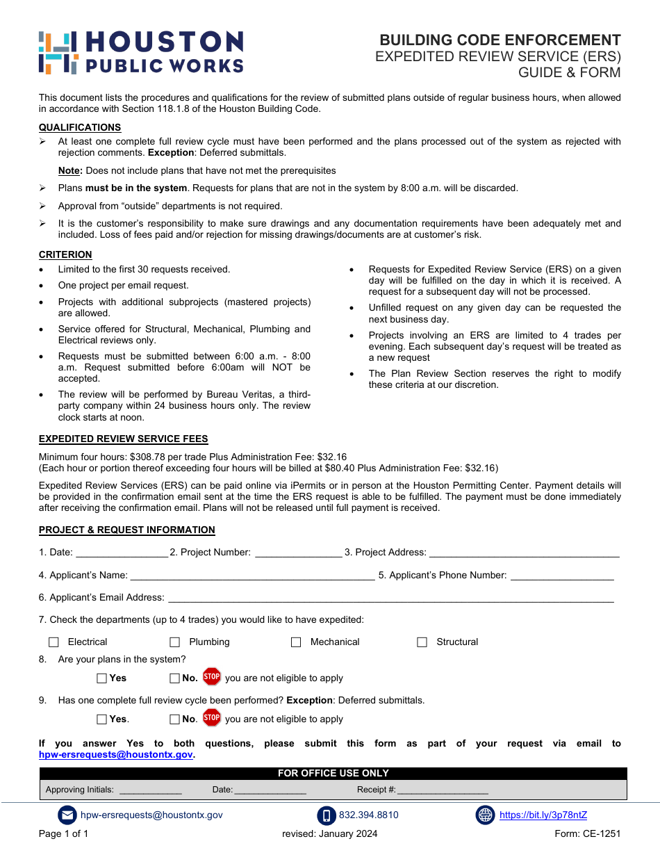 Form CE-1251 - Fill Out, Sign Online and Download Fillable PDF, City of Houston, Texas ...