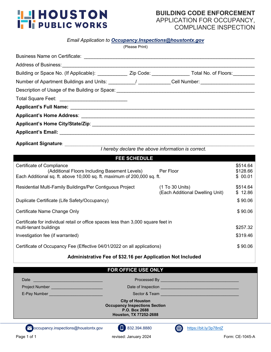 Form CE-1045-A - Fill Out, Sign Online and Download Fillable PDF, City ...