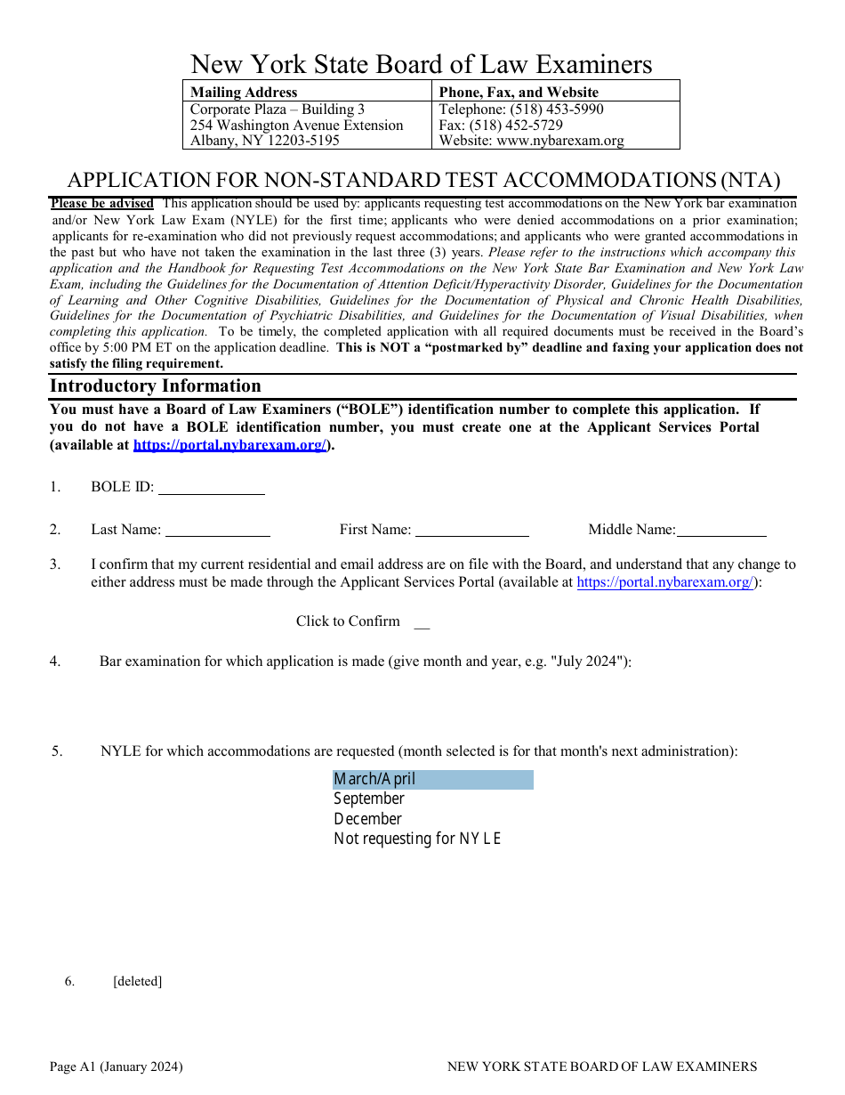 New York Application for Non-standard Test Accommodations (Nta) - Fill ...