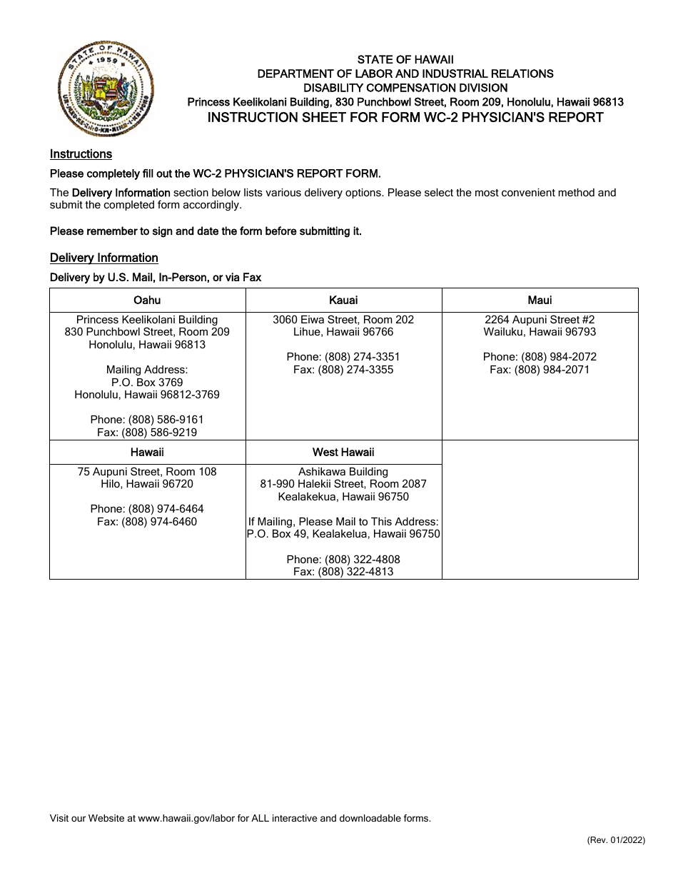 Form WC-2 Download Fillable PDF or Fill Online Physician's Report, Hawaii 2005 — 2026 ...