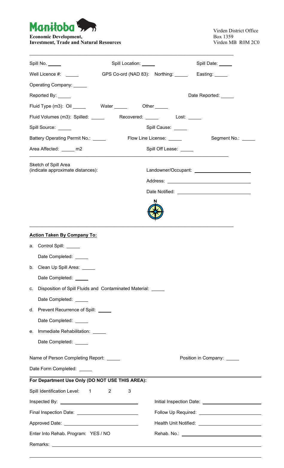 Manitoba Canada Spill Form - Fill Out, Sign Online and Download PDF ...