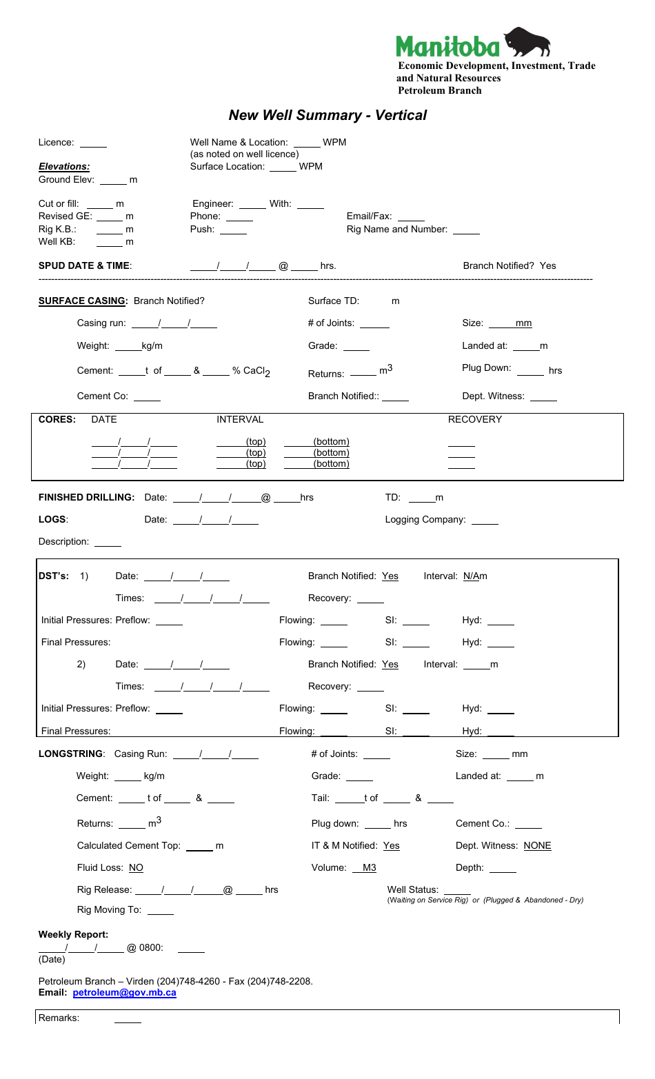 Manitoba Canada New Well Summary - Vertical - Fill Out, Sign Online and ...