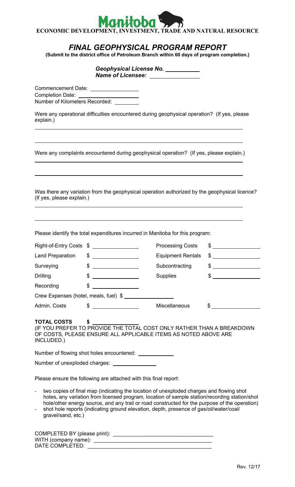Manitoba Canada Final Geophysical Program Report - Fill Out, Sign ...