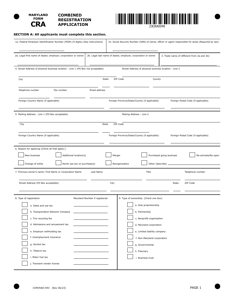 Maryland Form CRA (COM/RAD-093) Download Fillable PDF or Fill Online ...