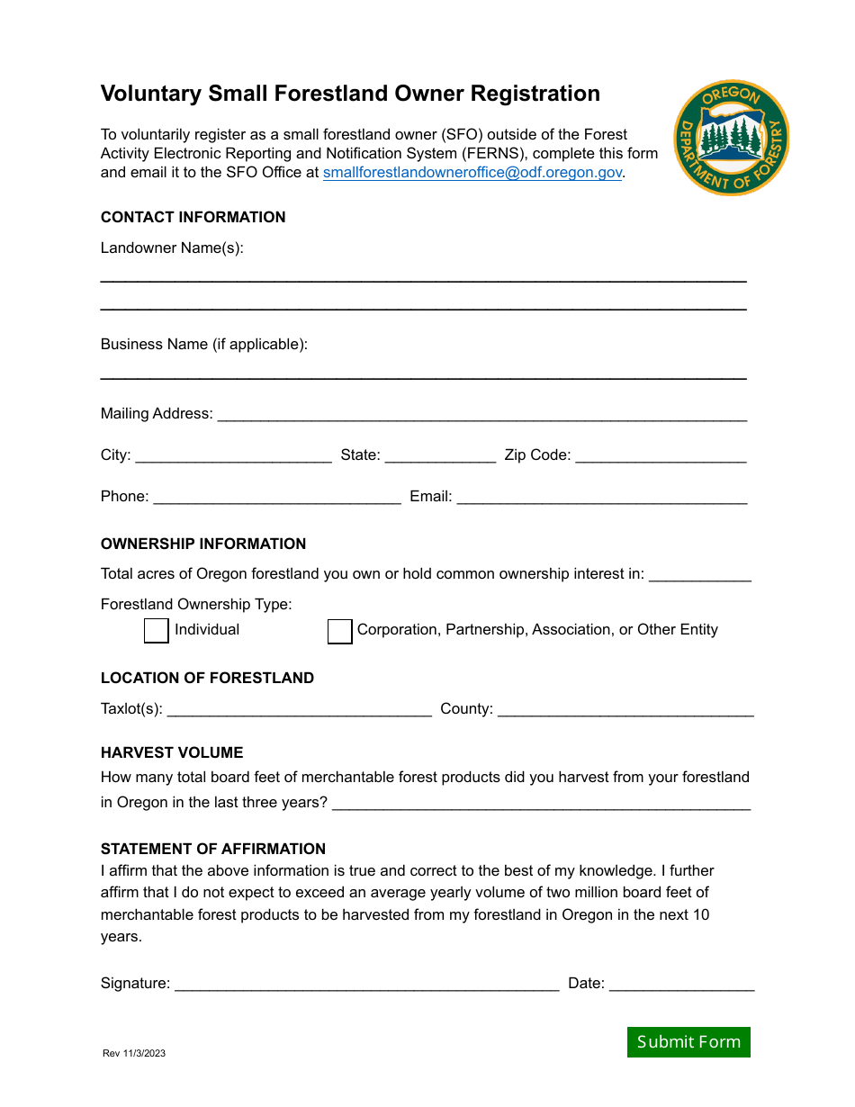 Oregon Voluntary Small Forestland Owner Registration - Fill Out, Sign ...