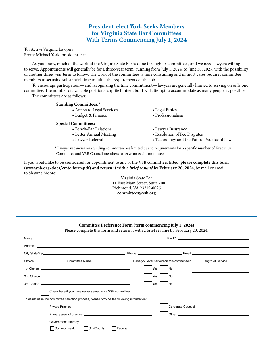 2024 Virginia Committee Preference Form - Fill Out, Sign Online and ...