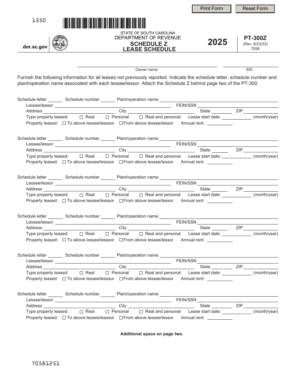 Form PT-300Z Schedule Z Download Fillable PDF or Fill Online Lease ...