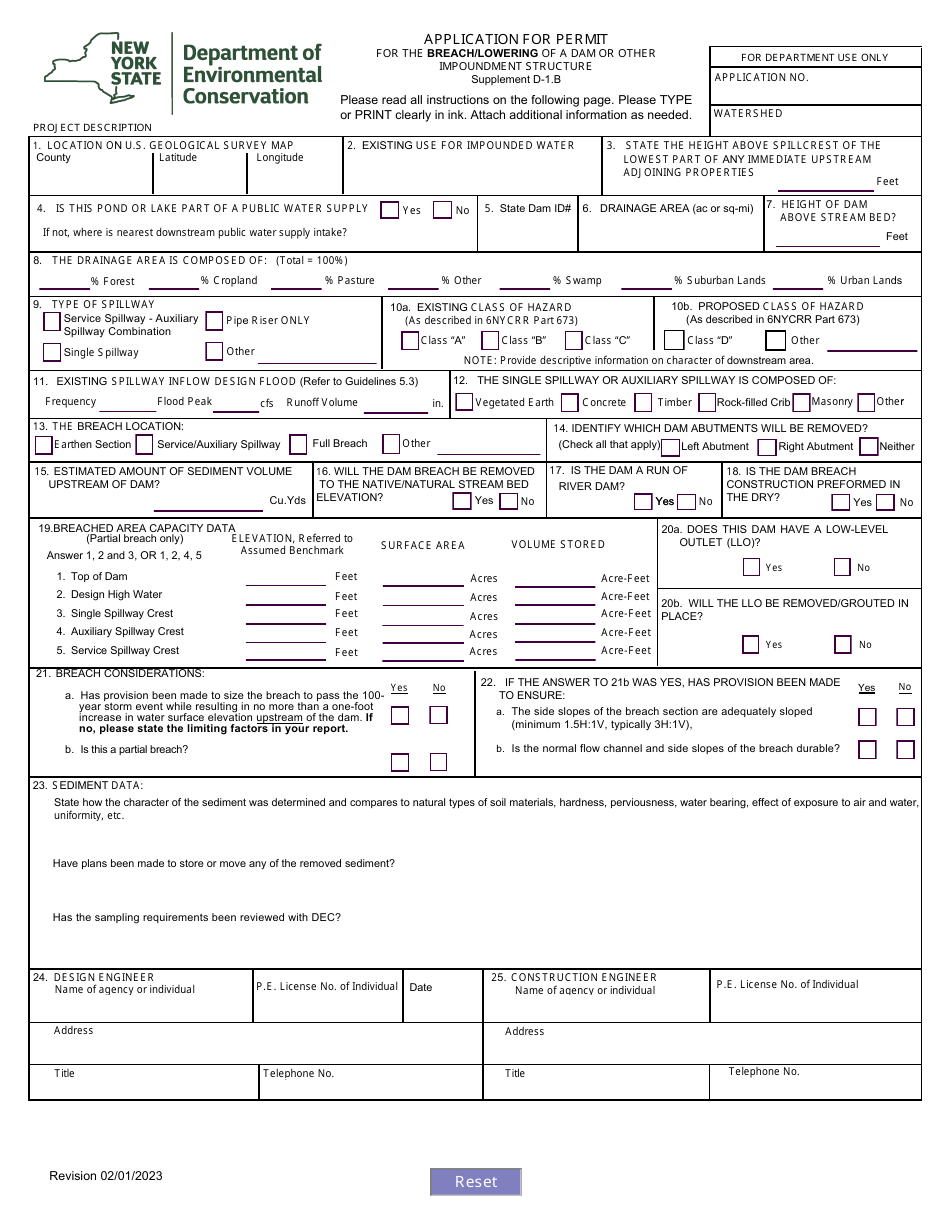 New York Application for Permit for the Breach/Lowering of a Dam or ...