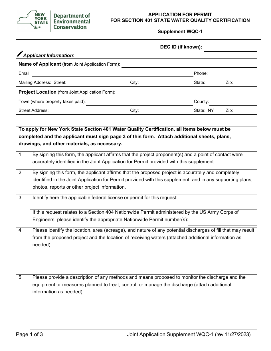 Supplement WQC-1 Download Fillable PDF or Fill Online Application for ...
