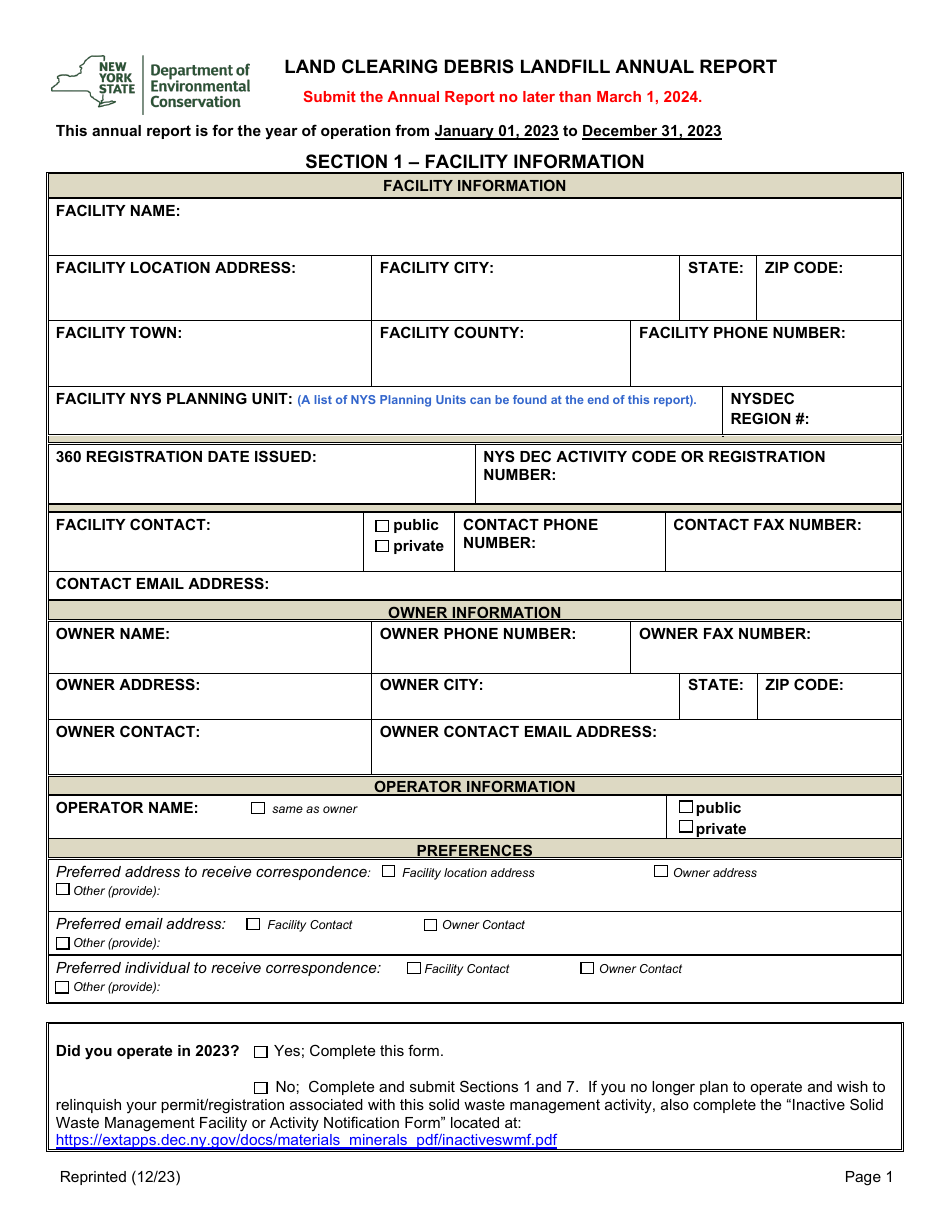 2023 New York Land Clearing Debris Landfill Annual Report Download ...