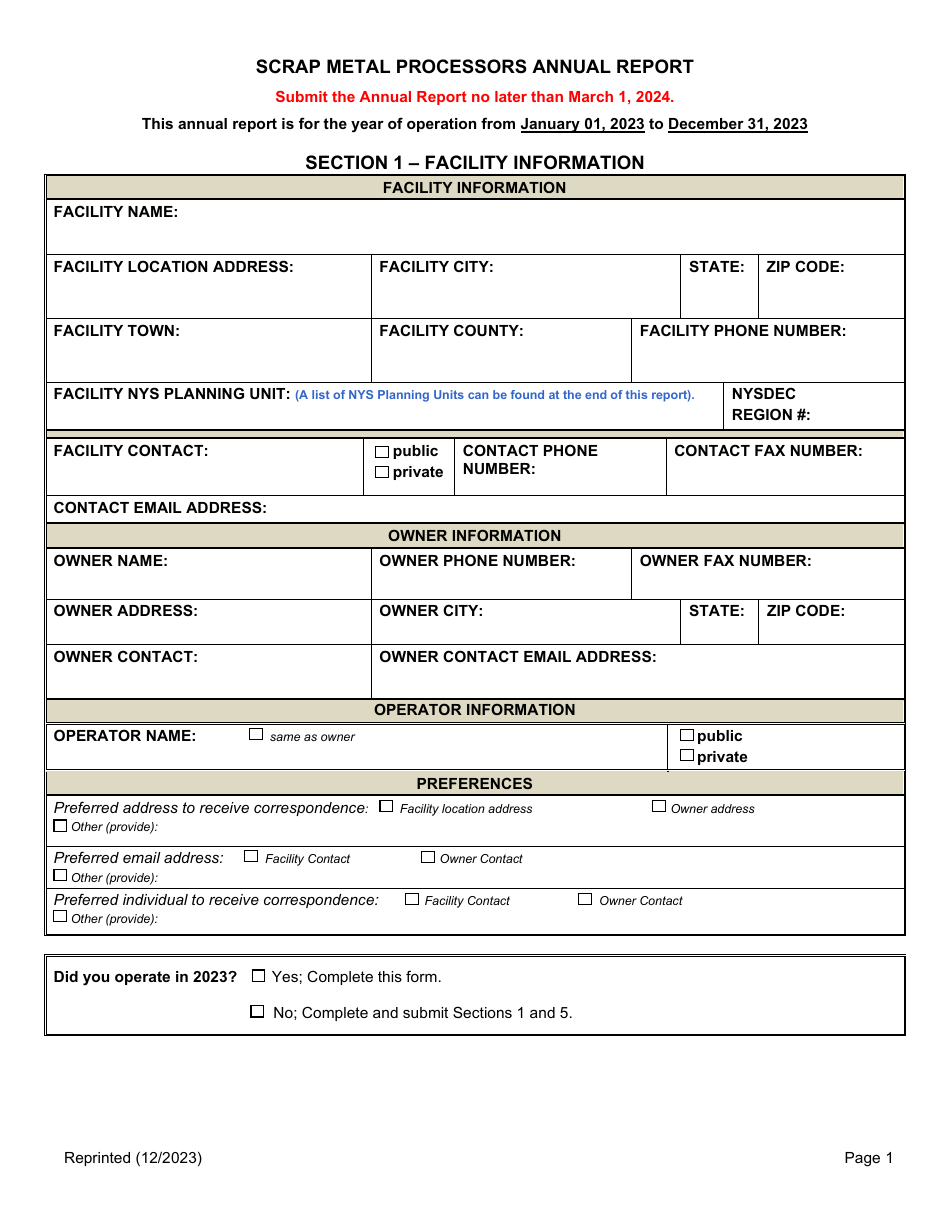 2023 New York Scrap Metal Processors Annual Report Download Fillable ...