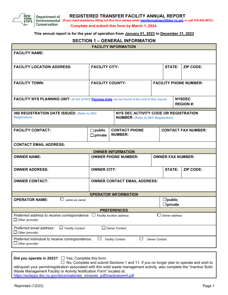 2023 New York Registered Transfer Facility Annual Report Download ...