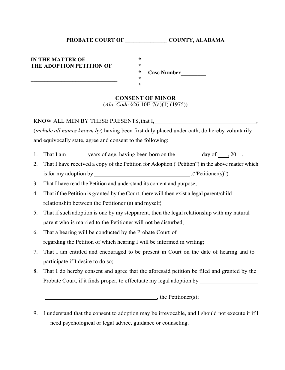 Alabama Consent of Minor - Fill Out, Sign Online and Download PDF | Templateroller