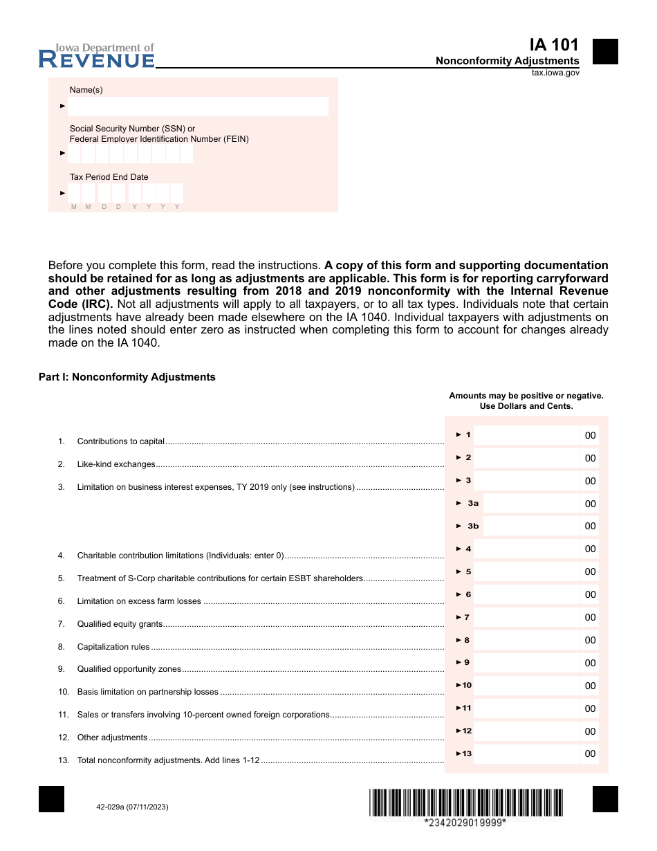 Form IA101 (42-029) Download Fillable PDF or Fill Online Nonconformity ...