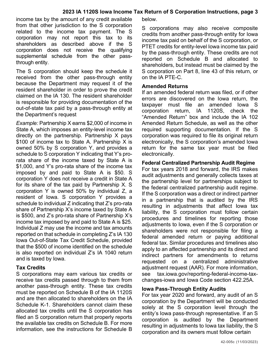 Download Instructions for Form IA1120S, 42-004 Iowa Income Tax Return ...