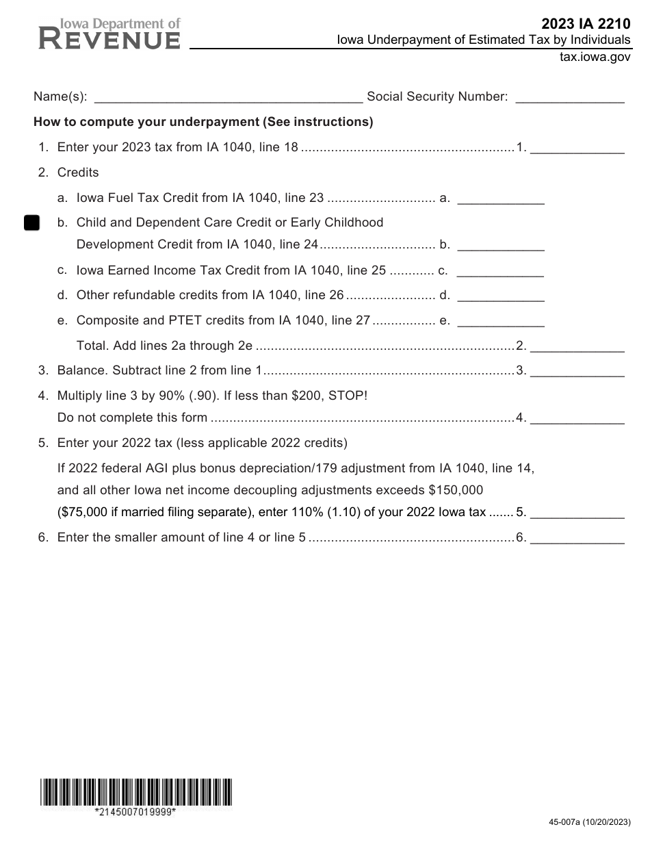 Form IA2210 (45-007) Download Fillable PDF or Fill Online Iowa ...
