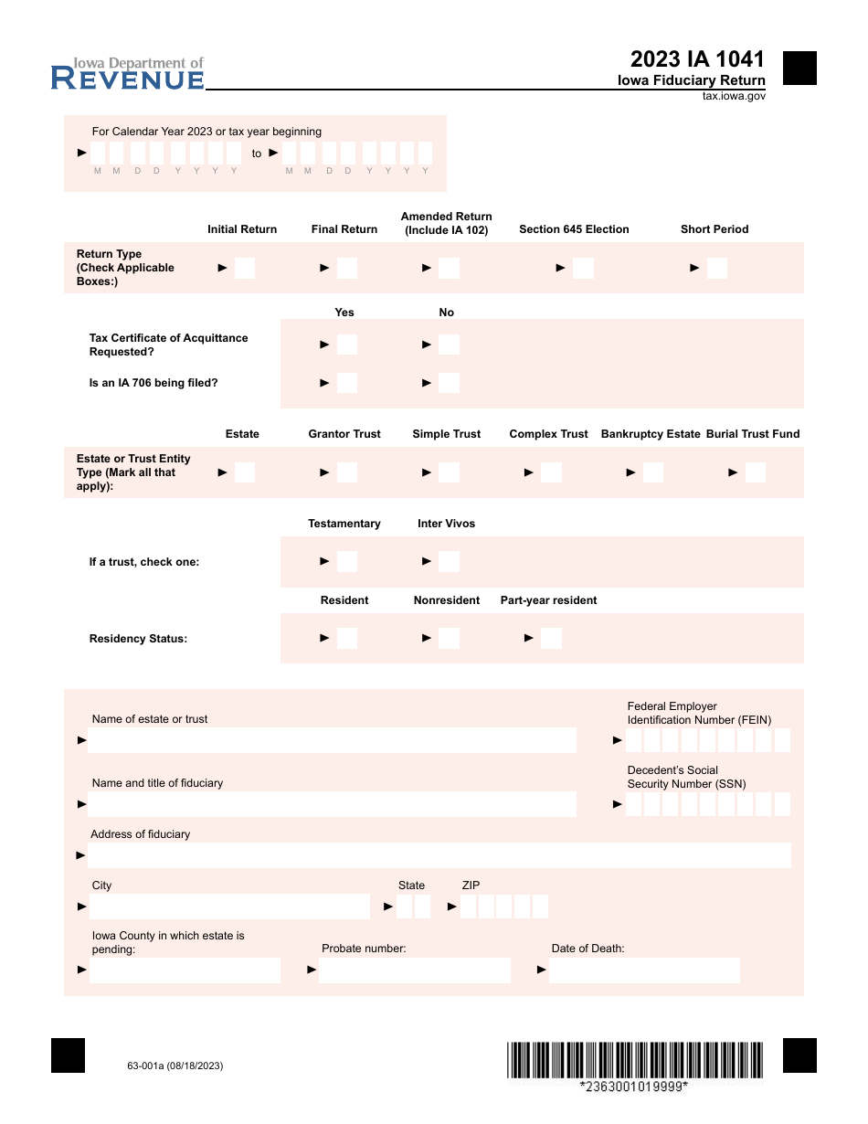 Form IA1041 (63-001) Download Fillable PDF or Fill Online Iowa ...