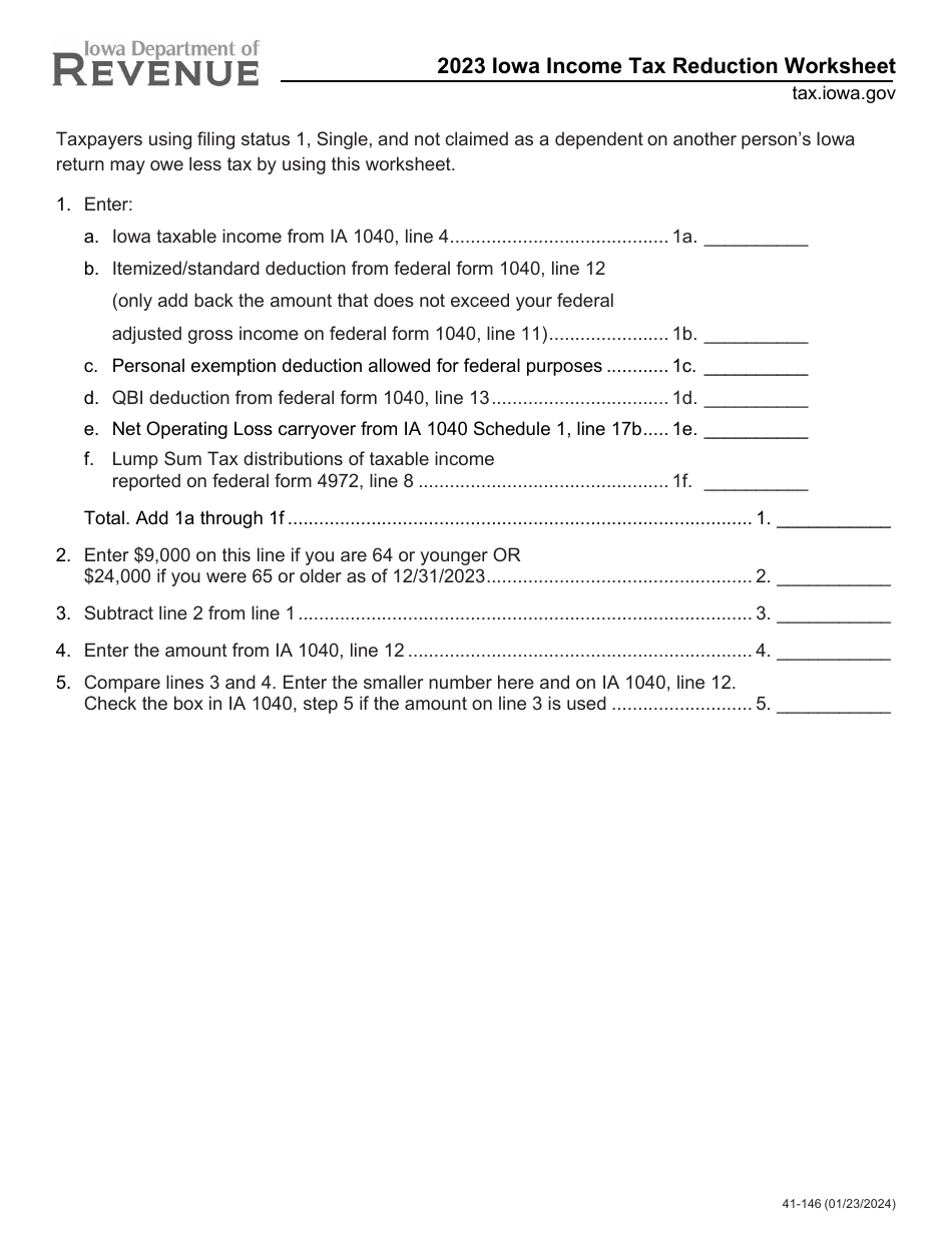 Form 41-146 Download Fillable PDF or Fill Online Iowa Income Tax ...